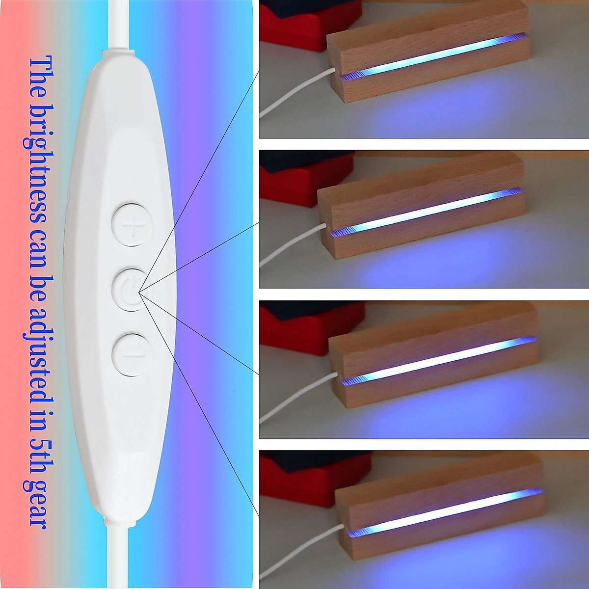 EATAKWARD 4 Pcs 5.9" Wood Rectangle Light Display Pedestal, Wooden LED Display Base Dimmable Colorful Lights Lamp Stand with USB Cable for Acrylic, Crystal, Night Light, Glass Resin Art