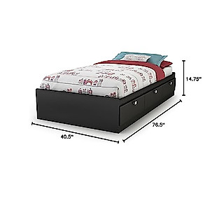 South Shore Spark Mates Bed with Drawers, Twin, Pure Black