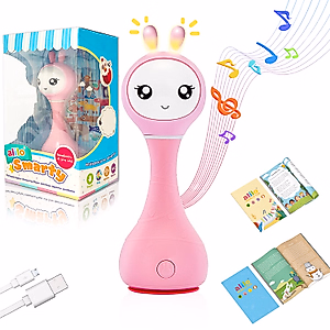 Alilo Baby Rattle Toy with Book,Early Education Learning Toys,Electronic Rattle with Music Light and Funny Sounds,Christmas Birthday Gifts Toys for 6-12 Months Newborn Boys Girls Toddlers Kids(Pink)