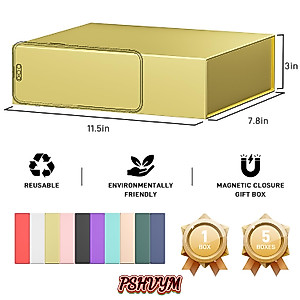 PSHVYM Gift Boxes with Lids, 11.5x7.8x3 In Gold Gift Box for Presents Magnetic Closure for T-Shirts, Gloves, Scarves, Books, Baby Clothes, Robes Clothing Gift Wrap, Contains Card, Ribbon