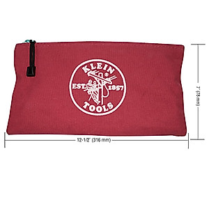 Klein Tools 5141 Zipper Tool Bag, Canvas Zipper Bag, Tool Pouch, Tool Bag, Utility Bag, Bank Deposit Bag, 12.5 x 7-Inch, Brown/Black/Gray/Red 4-Pack