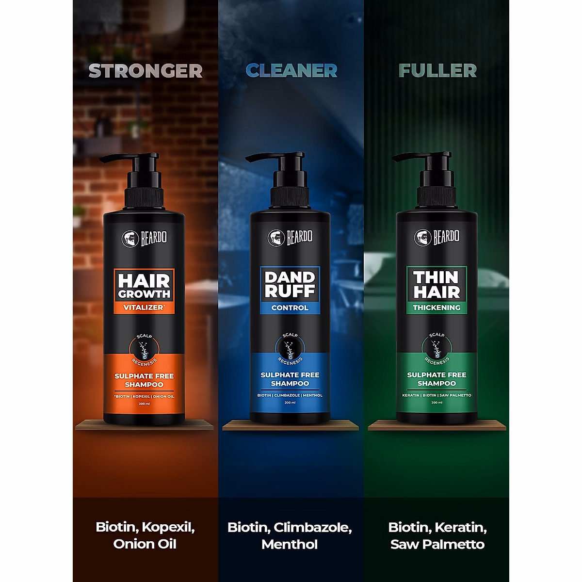 BEARDO Dandruff Control Sulphate Free Shampoo for Men 200 ml | Anti Dandruff Shampoo | Biotin | Climbazole | Menthol | Shampoo for Oily Hair | Reduce Dandruff | Itchy Scalp Treatment - 7 Fl Oz