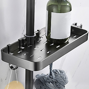 Aluminium Shower Shelf for Shower Rail Shower Caddy Shelves No Drilling Shower Rack,Shower Holder with 4 Hooks Holder and Guardrail Stand for Soap Shampoo Conditioner Organizer,for 19mm - 25mm Rail