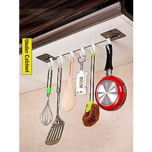 MELOYOU Kitchen Rail Utensil Rack Organizer Wall Mount with 12 Sliding Hooks No Drilling Hanging Rack for Kitchen,Pot Pan,Towel Pack of 2