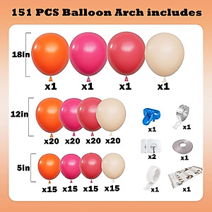 Woaipati Tropical Luau Party Garland Arch Kit, 151pcs Magenta Apricot Orange Macaron Red Balloons for Hawaiian Beach Pool Theme Aloha Party Birthday Baby Shower Supplies Summer Party Decorations