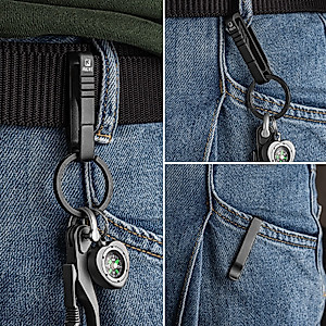 FEGVE Titanium Key Belt Clip with Key Ring, Belt Key Holder Key Chain Clip Black Keychain for men (Black)