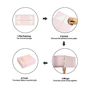 CHARMGIFTBOX Pink Gift Box, 11x8x4 Inches Large Gift Boxes with Magnetic Closure Lid with Card/Ribbon for Birthday Party Holiday Christmas Wrapping Presents