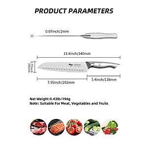 MAD SHARK Premium Santoku Knife 8 Inch, High-end Professional Best Sharp Kitchen Knife, German Stainless Steel, japanese Chef Knife, sushi knife, chef's knives, Cutting Knives - Silver