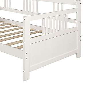 Wooden Daybed Frame Twin Size, Multifunctional Full Wooden Slats Support Sofa Bed, for Bedroom Living Room for Kids Adults, White