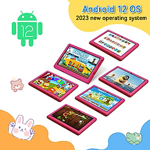 Freeski 10-inch Kids Tablet with Android 12, HD IPS Display Tablet for Kids, 2GB RAM, 32GB ROM, Quad-Core Processor, Kidoz Pre Installed, Parental Control, Kid-Proof Case (Pink)