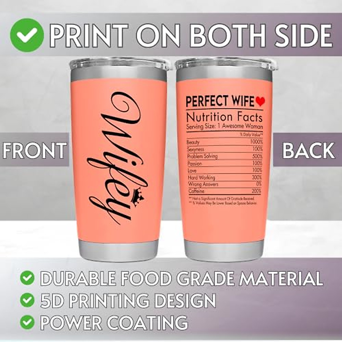 COCHIMO Christmas Gifts for Wife - Wife Gifts from Husband - Wifey Coffee Cup Tumbler 20 Oz - Wife Gifts Ideas For Valentines, Anniversary, Birthday, Mothers Day - Gifts for Her - Coral Pink