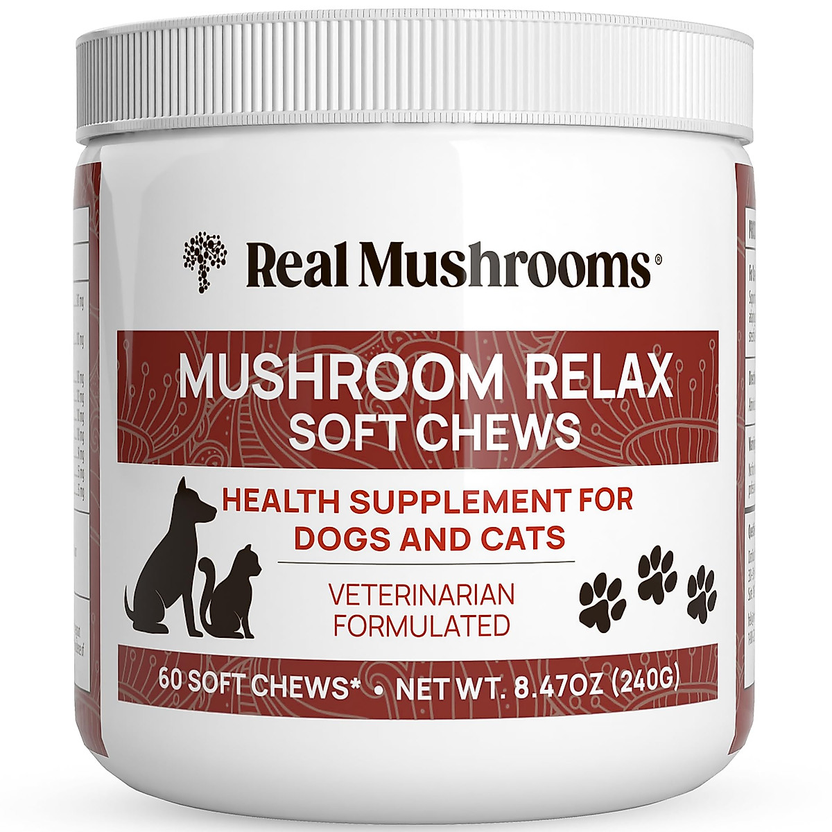 Real Mushrooms Calming Chews for Dogs - Cat & Dog Calming Treats w Reishi & Lion's Mane, Calming Treats for Dogs, Calming Chews for Relaxation, Calming Bites for Pet, Calming Cat Treats - 60ct