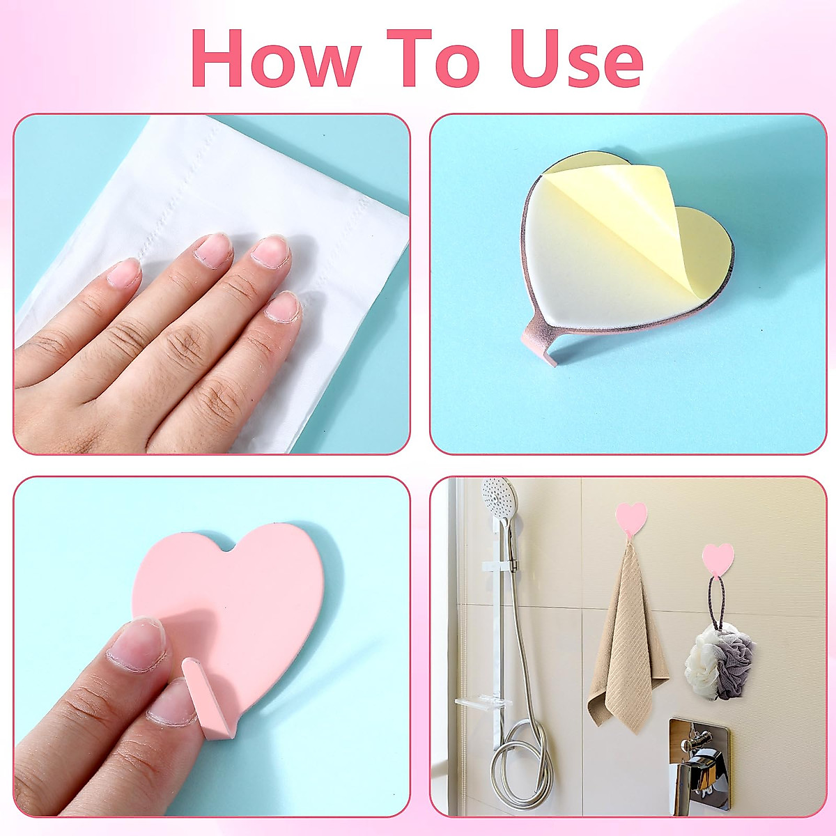 Dimeho 6 Pcs Heart Shaped Wall Hook Decorative Adhesive Hanging Hooks Stainless Steel Sticky Hangers Heavy Duty Cute Hooks for Bathroom Towel Home Keys Kitchen Office Classroom