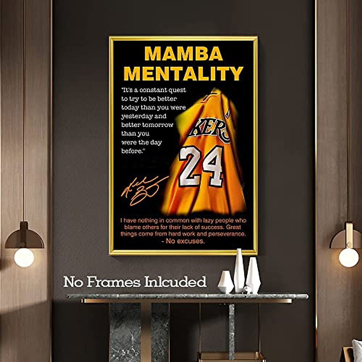 KOB Black Mamba Inspirational Quotes Poster, Black Mamba Mentality Wall Art Decor, KB Jersey Canvas Art Poster for Man Cave Boys Room Office Decor, A Gift for Dear Kb Basketball Fans,16"x24"-Unframed
