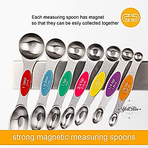 Magnetic Measuring Spoons Set of 7 Stainless Steel Stackable Dual Sided Teaspoon Tablespoon for Measuring Dry and Liquid Ingredients, Fits in Spice Jar
