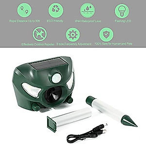 Fierre Shann Solar Outdoor Repeller, Waterproof, with 5 Working Modes and Flashing Light