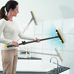 Bonpally Grout Scrub Brush with 57" Telescopic Handle, Shower Floor Brush Scrubber with V-shape Stiff Bristles,Grout Cleaner Brush for Cleaning Tile,Bathroom,Kitchen,Hard to Reach Corners Areas,Yellow