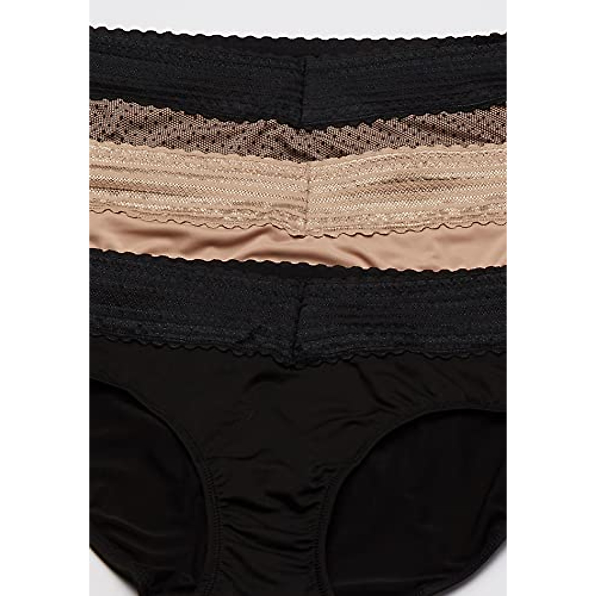Warner's Women's Blissful Benefits No Muffin 3 Pack Hipster Panties, Black/Toasted Almond/lace dot Print, L