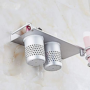 Lmeison Wall Mounted Hair Dryer, Bathroom Hair Care & Styling Tool Organizer Storage Basket, Aluminum Hanging Rack Organizer with 2 Cups for Flat Iron, Curling Wand, Hair Straighteners, Brushes