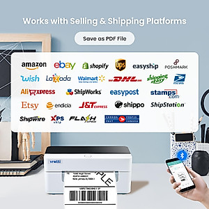 vretti Bluetooth Thermal Label Printer, 4x6 Shipping Label Printer for Shipping Packages & Small Business, Wireless Label Printer Compatible with iPhone Android Window Mac USPS UPS Amazon