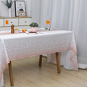 8 Pack Rose Gold Tablecloths Plastic Tablecloths for Rectangle Tables, Disposable Tablecloth Waterproof White Table Cloths 54" x 108" Disposable Table Covers for Party Thanksgiving Christmas
