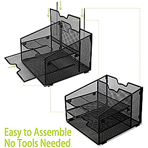 Reliatronic Desk File Organizer with 3 Letter Trays and 1 Vertical Sections, Mesh Letter Tray Paper Organizer for File Holders and Desk Accessories, Black