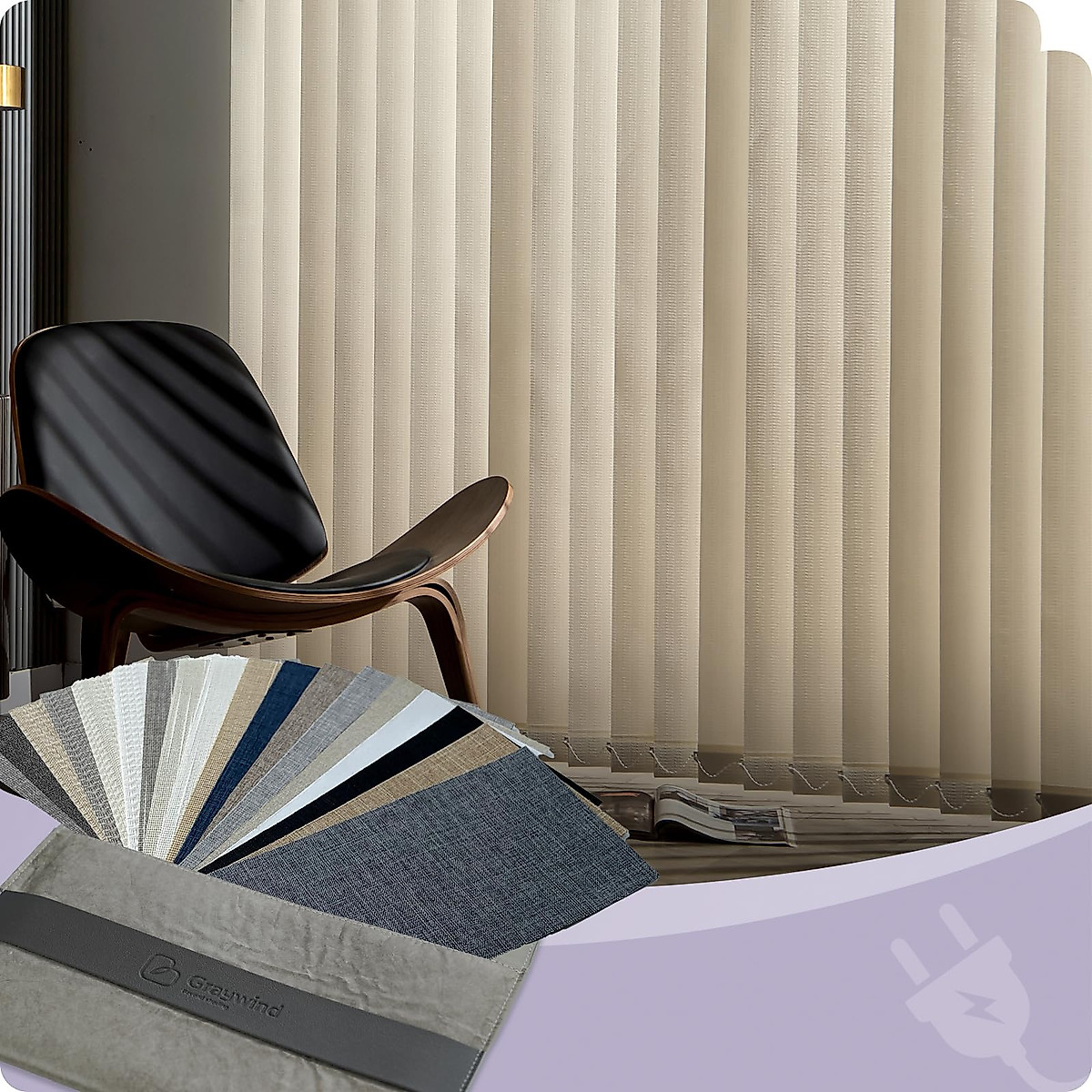 Graywind Vertical Blinds Privacy Reversible Blackout Vertical Blind Track Slats Set for Home Office (Fabric Samples)