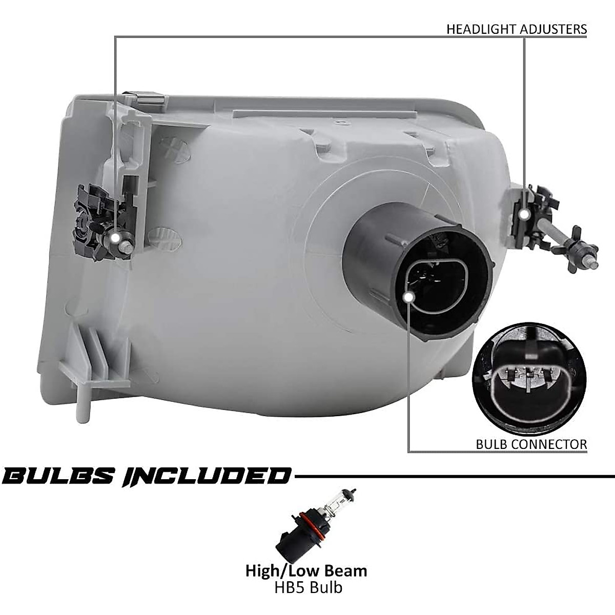 EPIC LIGHTING OE Style Replacement Headlights Assembly Compatible with Ford 1993-1997 Ranger [ FO2502119 FO2503115 F37Z13008B F37Z13008A ] Left Driver & Right Passenger Sides Pair