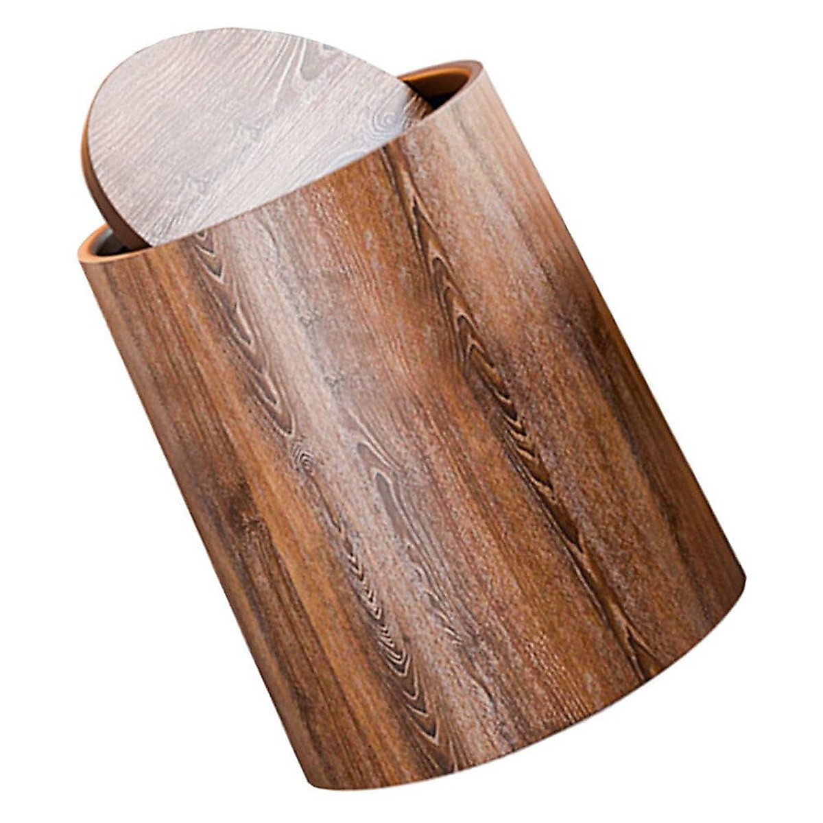 Cabilock Round Imitation Wood Trash Can with Swing Lid, Japanese-Style Garbage Recycling Bin, Wood Waste Bin, for Bathrooms, Powder Room, Kitchen, Home Office