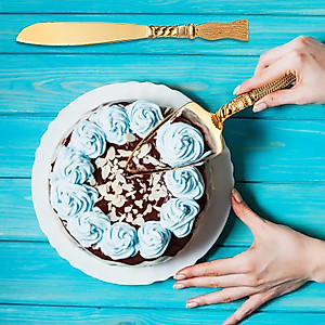 Yesland Wedding Cake Knife and Server Set of 2, Vintage Engraved Gold Cake Cutting Utensils for Wedding Bridal, Anniversary, Birthday, Christmas Gift