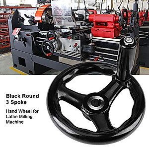Deosdum 1PC 12x125mm Black Round 3 Spoke Hand Wheel for Lathe Milling Machine