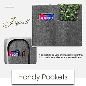 Joywell Recliner Narrow Linen Armrest Covers for Living Room Anti-Slip Sofa Arm Protector for Dogs, Cats, Pets Armchair Slipcover for Couch with 4 Pockets for TV Remote Control, Phone, 1 Pcs, Gray