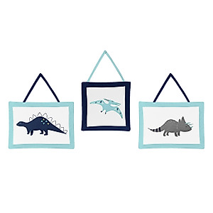 Navy Blue and Green Modern Dinosaur Baby Boys or Girls 11 Piece Crib Bedding Set