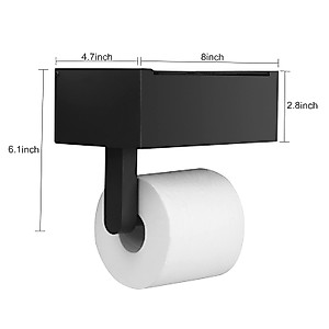 Toilet Paper Holder with Shelf,Wall Mount Wipes Dispenser & Storage for Bathroom,Keep Wet Wipes Hidden,Stainless Steel Bathroom Organizer Black Update Larger