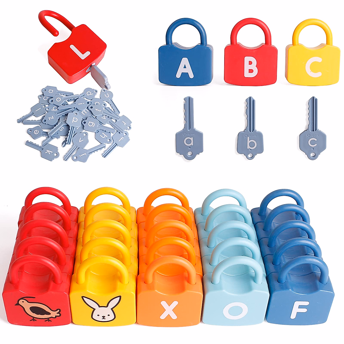 ABC Children's Learning Lock Educational Alphabet Set, Suitable for Early Childhood Education Toys for Toddlers, with 26 Locks and 26 Keys, Preschool Alphabet Learning Games for 3 Years Old and Above
