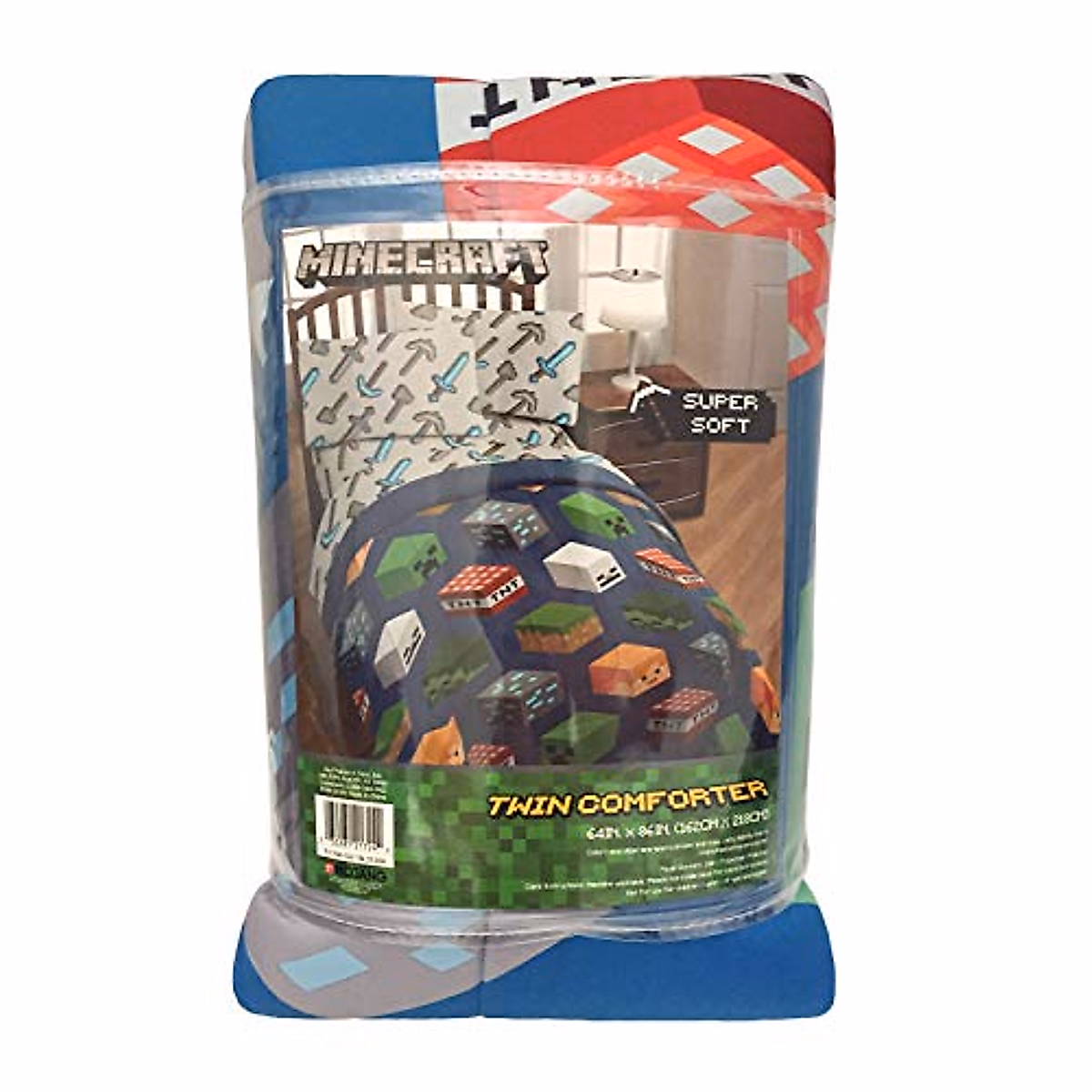 Minecraft Isometric Characters Twin Comforter - Super Soft Bedding Features Creeper - Fade Resistant Polyester Microfiber Fill (Official Minecraft Product)
