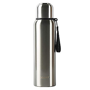 GOOFIT Insulated Thermos with Cup Outdoor Sports Stainless Steel Thermos Vacuum Sealed Coffee Bottle Travel Mug Thermos Flask BPA Free Keeps Cold 24H Hot 24H 27Oz Silver