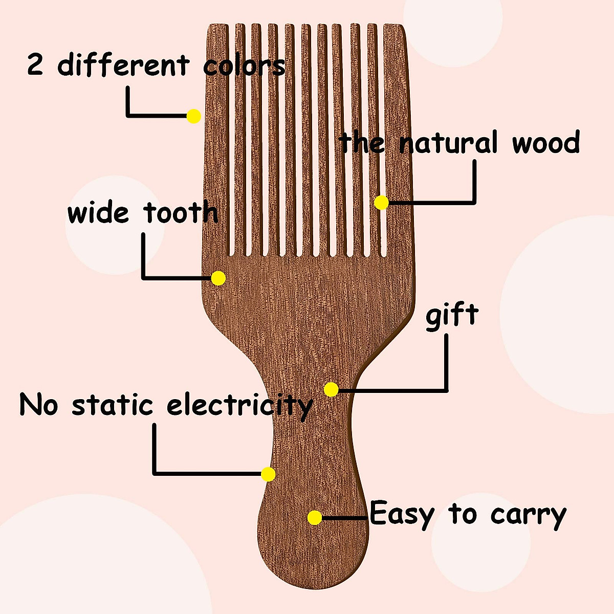 2 Pieces Wooden Comb Afro Pick Hair Lift Combs Beard Pick Natural Wood Volumizing and Styling Tool Non-Static Comb Long Tooth Detangling Accessories for Women Men Thick, Coarse, Curly Hair