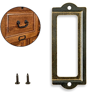 Rierdge 30 Pcs Antique Label Holder, 3.3 Inch Long Metal Office File Cabinet Shelves Drawer Name Card Label Holder Frames with Screws (Bronze)