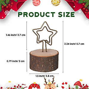 Teenyyou 15 Pcs Wood Table Number Holders Stands Christmas Wooden Base Place Card Holders Picture Holders for Centerpieces Rustic Iron Wire Picture Picks Clip Holder Stand (Star)