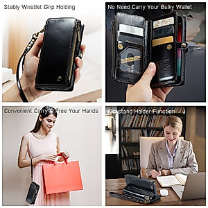 Defencase for iPhone 8/7/SE 2020/SE 2022 Wallet Case, for iPhone SE 2022 Case Wallet for Women Men, PU Leather Flip Strap Zipper Card Holder Phone Case for iPhone SE 3rd Generation 2022, Black