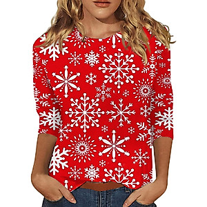 Christmas Shirts for Women Long Sleeve Christmas Shirt Women Merry and Bright Pullover Christmas Graphic T Shirts Xmas Long Sleeves Tops Red 3X-Large