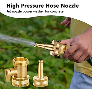 Jet Nozzle High Pressure Hose Nozzle - Water Hose Sprayer Nozzle with Garden Hose Shutoff Valve Solid Brass Heavy Duty 3/4" GHT Connector -1 set
