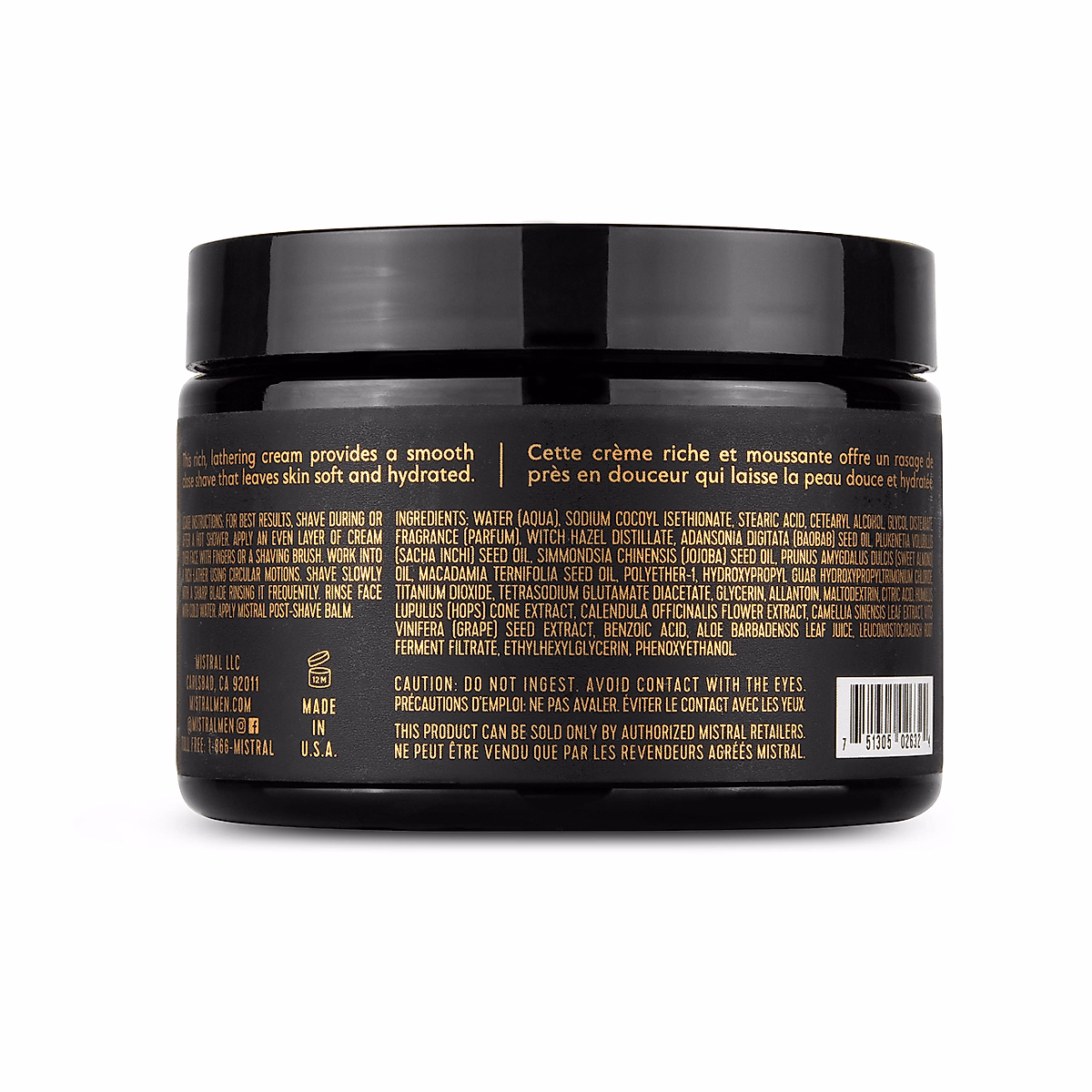 Mistral Shave Cream Tub, Bourbon Vanilla, 9 Oz.