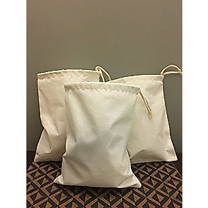 Reusable Eco friendly 12"x20" Cotton Thick Single Drawstring Muslin Bags "premium quality (Natural Color)-12 count pack