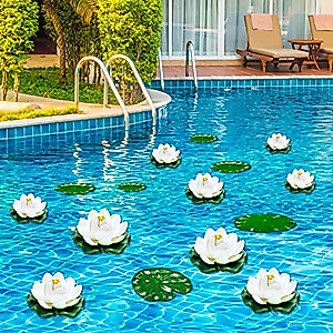 WhistenFla Artificial Floating Lotus Flower 12 Pcs, 4 Inch Small Fake Lily Pads for Pond Artificial Floating Foam Lotus Flowers for Wedding Floating Pool Pond Decoration