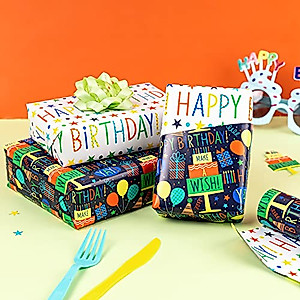 MAYPLUSS Reversible Wrapping Paper Roll - Mini Roll - 17 Inch X 32.8 Feet - Birthday Design (47.3 sq.ft.ttl)