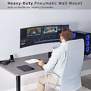 VIVO Premium Aluminum Heavy Duty Monitor Arm for Ultrawide Screens up to 49 inches and 44 lbs, Single Wall Mount, Pneumatic Height, Max VESA 100x100, Black, MOUNT-V101G1