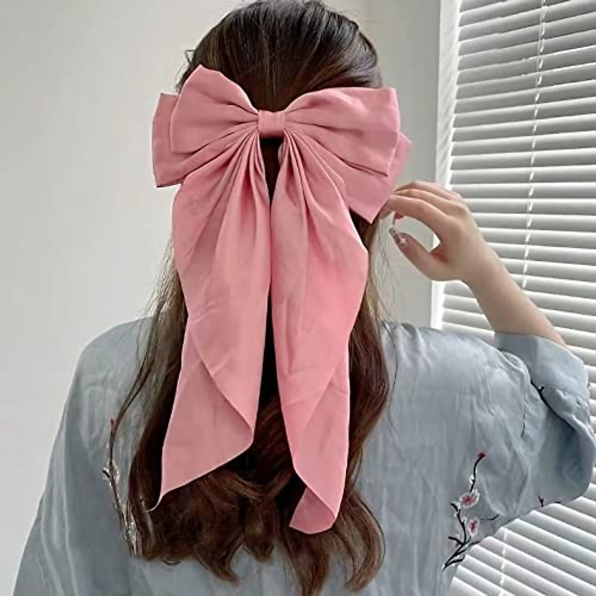 Ribbon Hairclip Vintage Satin Bow Bowknot Hairpin Women Hair Clip (Pink) 1 Count (Pack of 1)