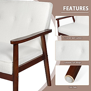 JIASTING Mid Century Modern 2 Seat Sofa Couch with Wood Arms, Small Love Seat Sofa Couches for Small Spaces, Small Loveseat Couch for Bedroom, Office, Living Room, Waiting Room (White)